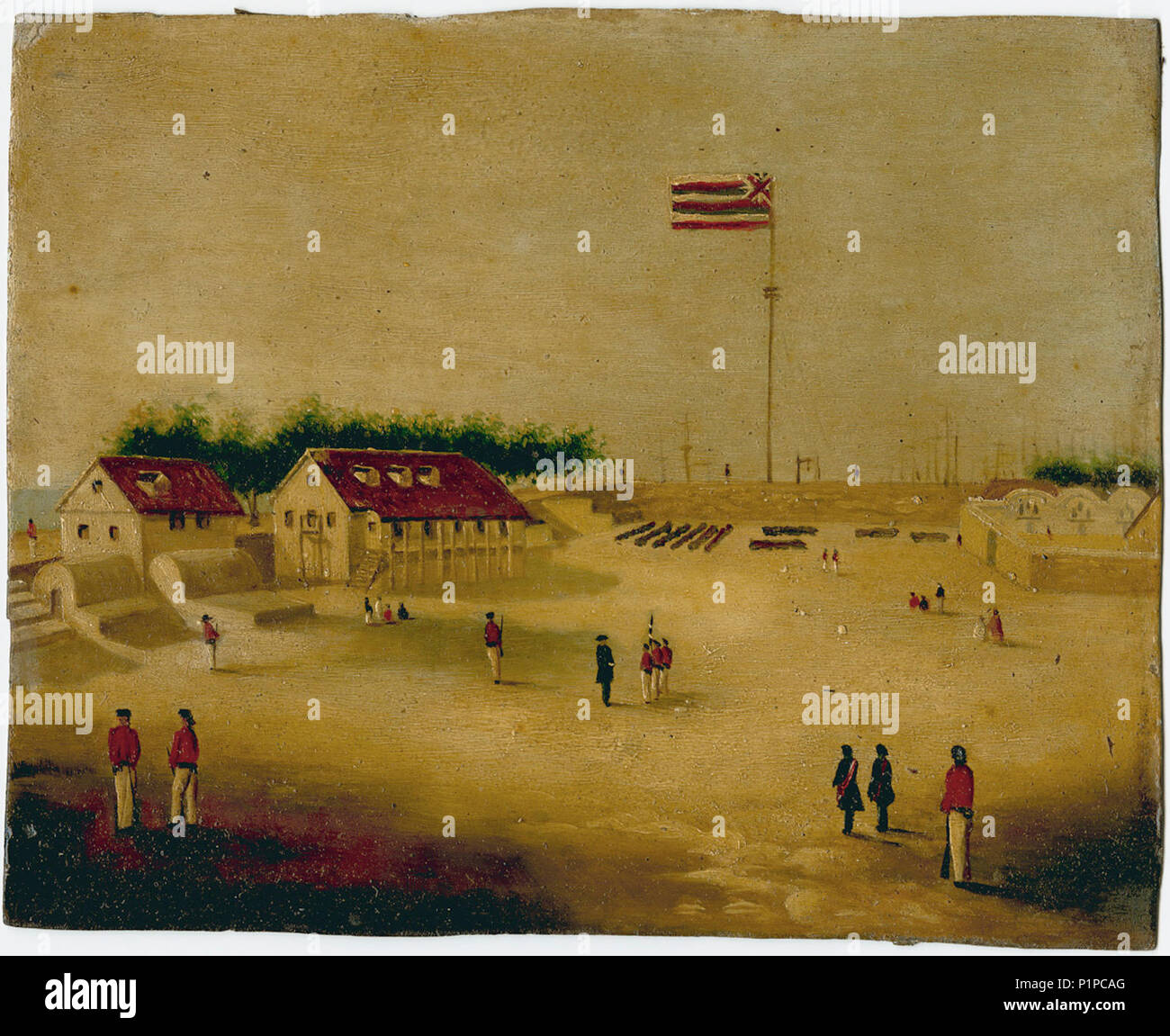 'The Hawaiian Flag on Honolulu Fort' by Paul Emmert, 1853 Stock Photo ...