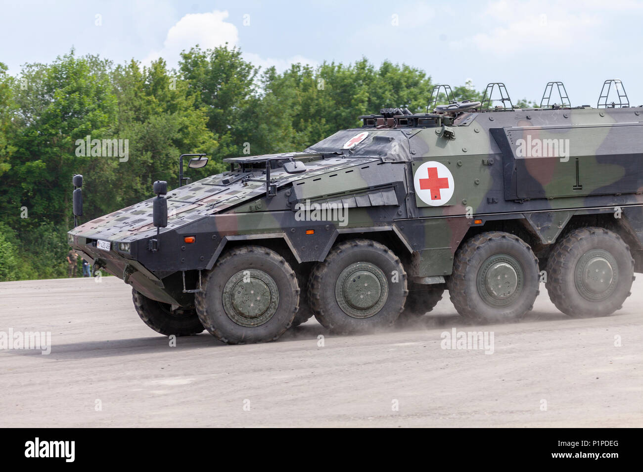 FELDKIRCHEN / GERMANY - JUNE 9, 2018: German armoured medical carrier ...