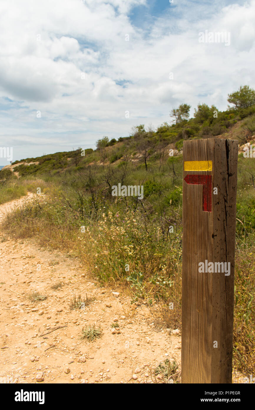 Fingerpost in the Algarve, Portugal. These fingerposts are used to mark ...
