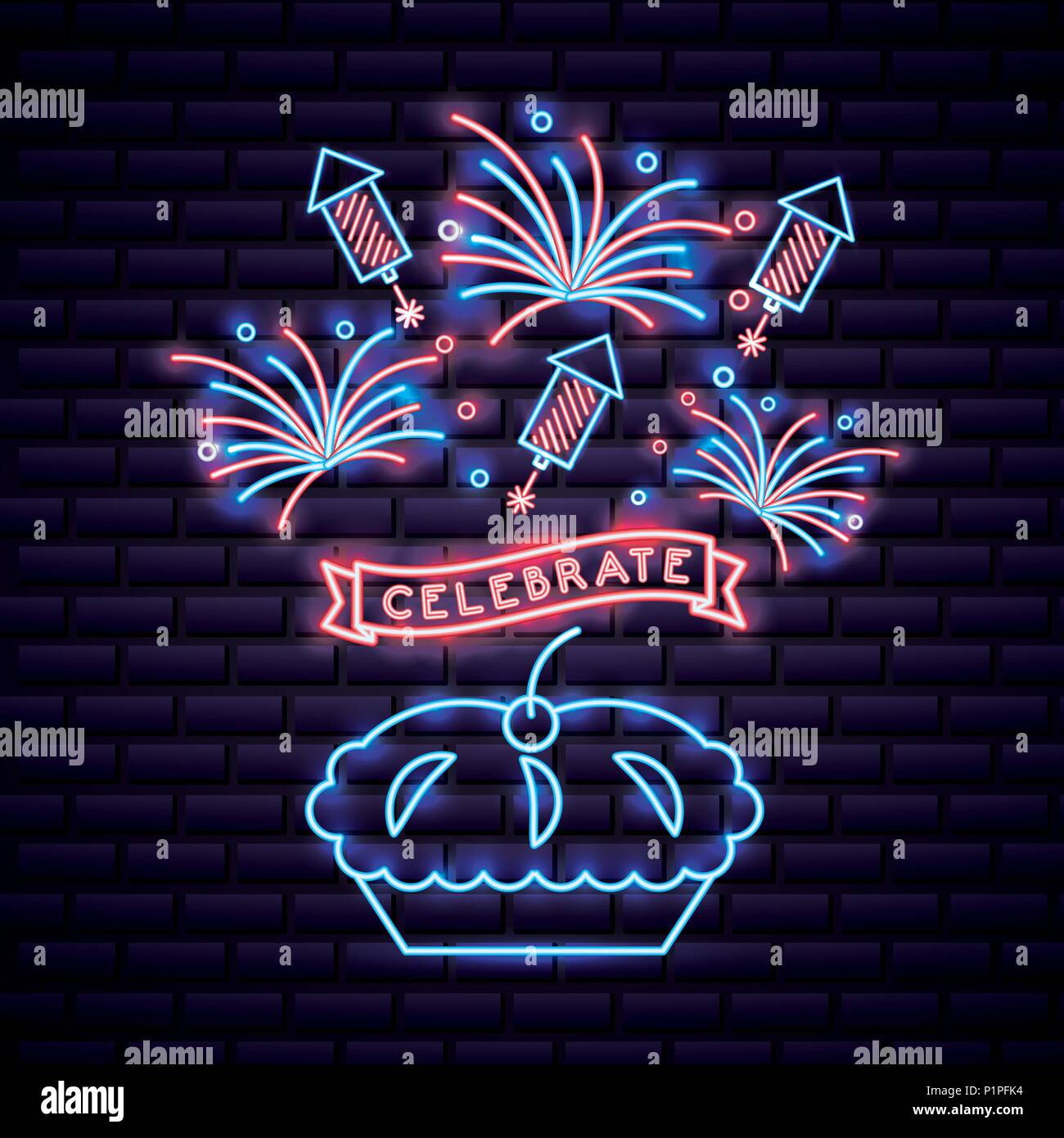 american independence day cake with ribbon celebrate neon rockets ...