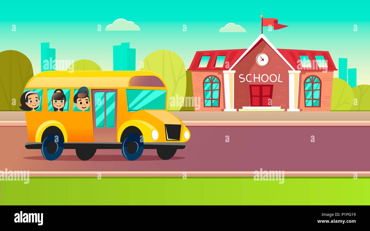 Children talking school bus hi-res stock photography and images - Alamy