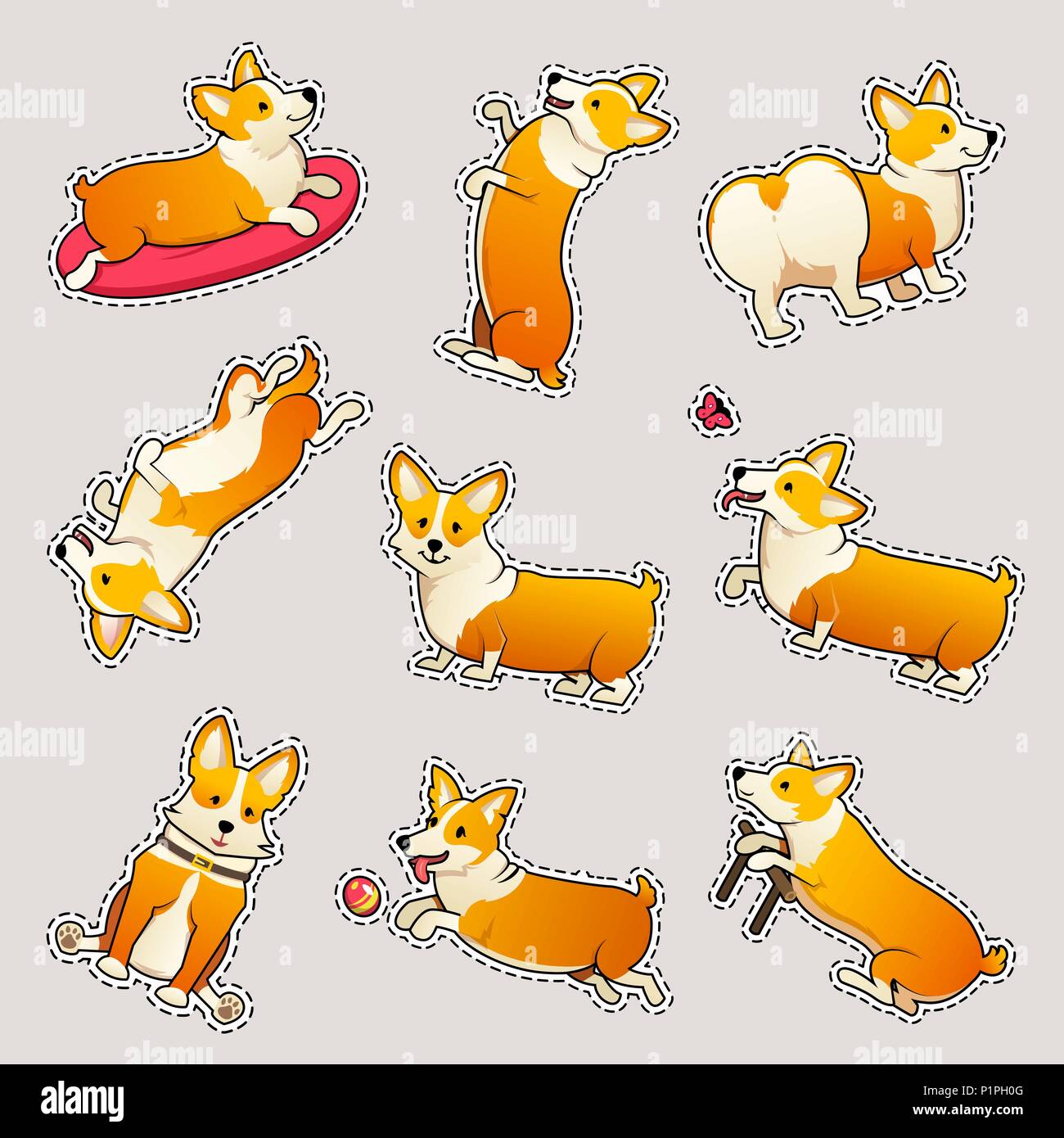Set of cute dogs breed Welsh Corgi Pembroke on white background ...