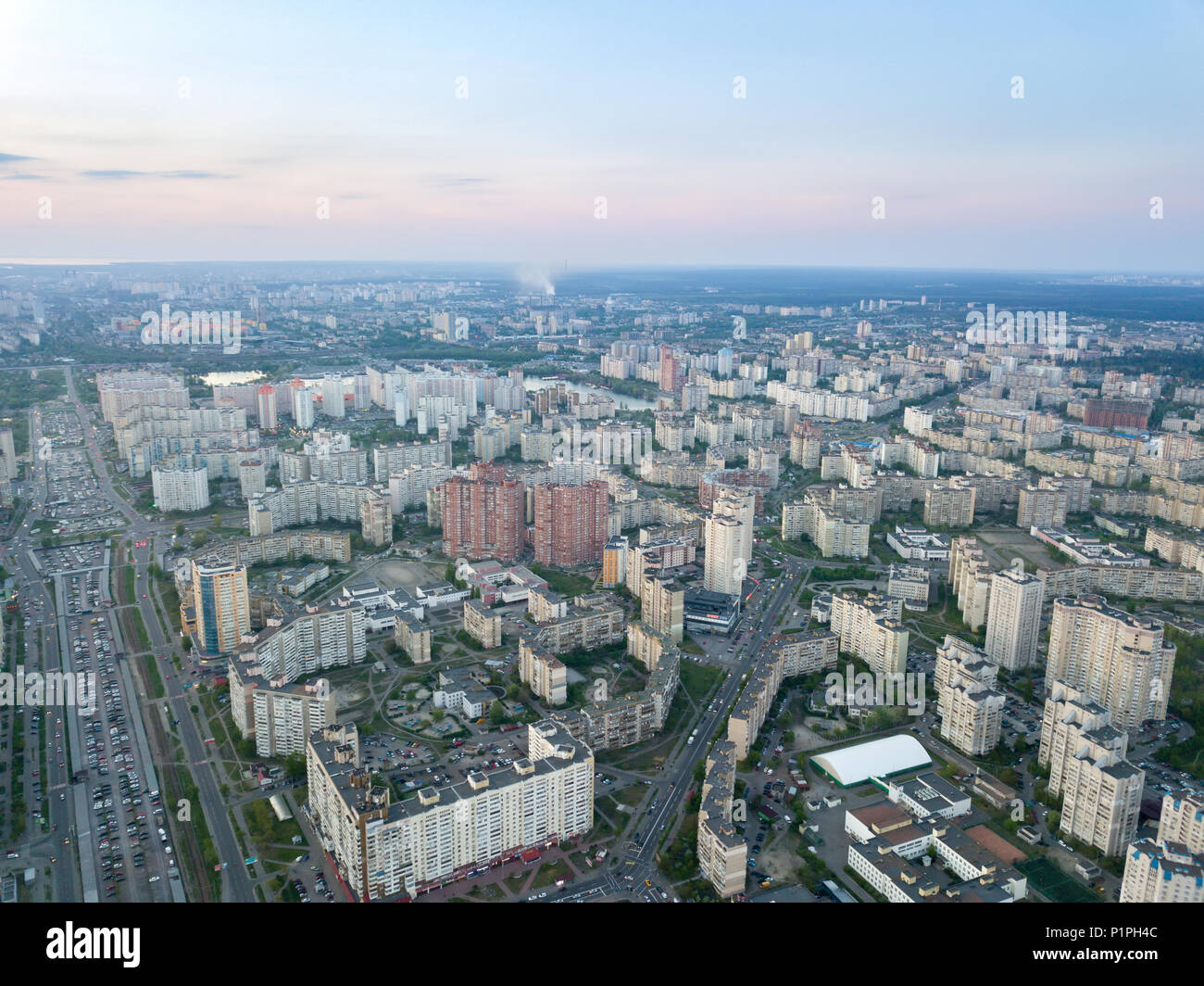 A bird's eye view, aerial panoramic view from drone to the Darnyts'kyi ...