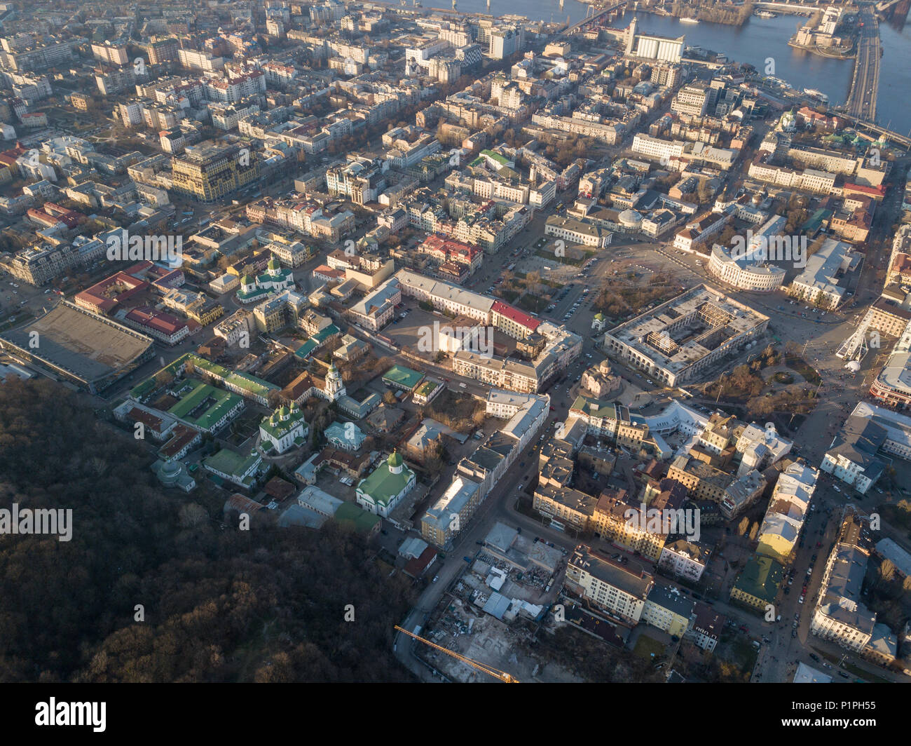 The panoramic bird's eye view from drone to the central historical part ...