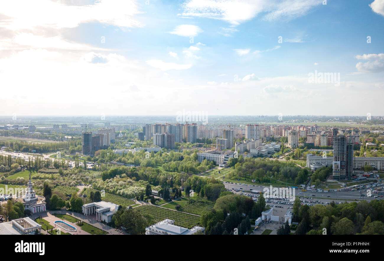 The panoramic bird's eye view shooting from drone to modern city ...