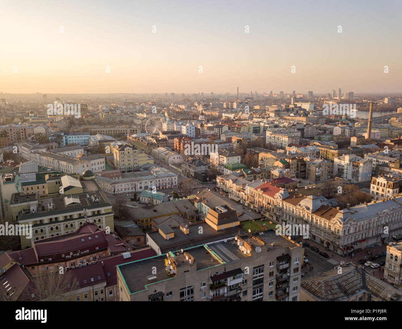 The panoramic bird's eye view from drone to the central historical part ...