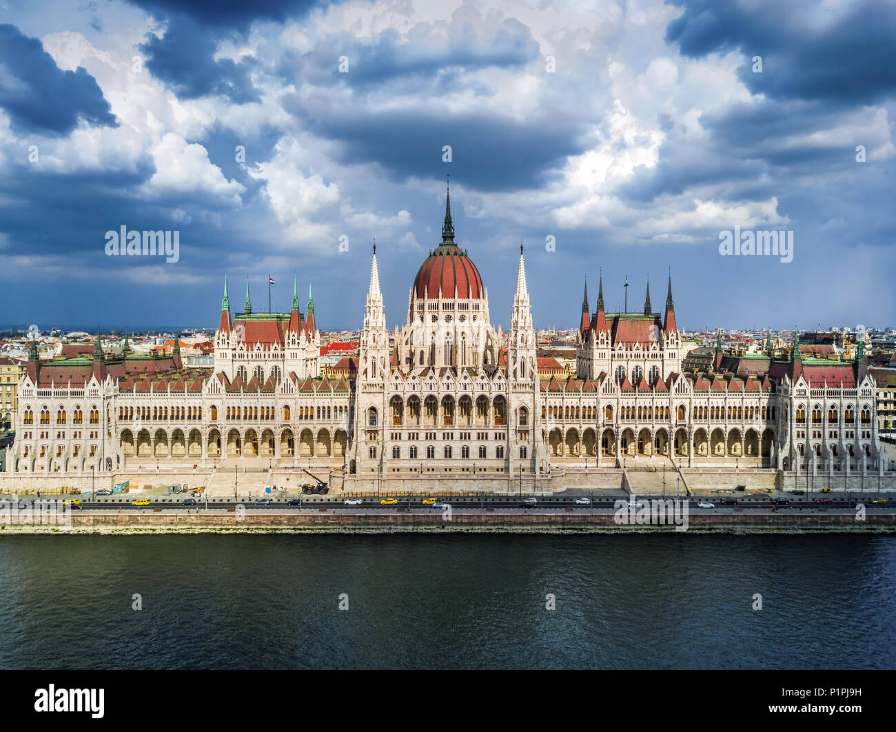Budapest, Hungary - Aerial view of the Houses of Parliament building of ...