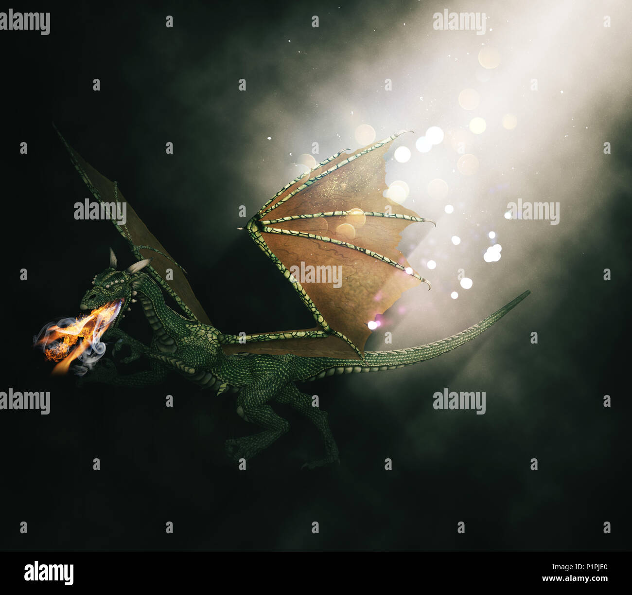 3D render of a fantasy fire breathing dragon Stock Photo - Alamy