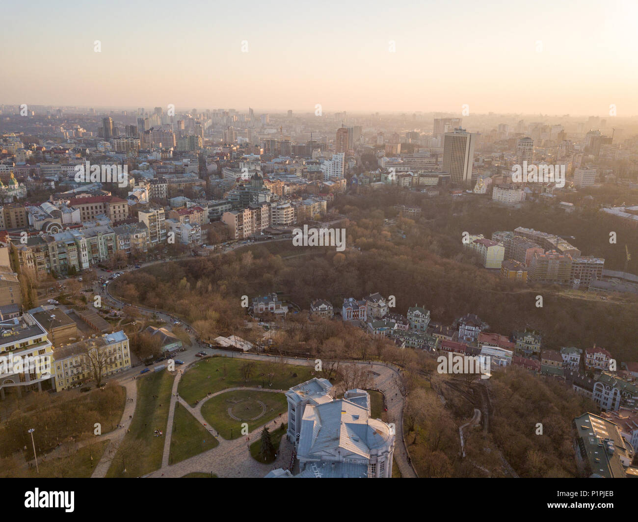 Panoramic aerial view from the drone, a view of the bird's eye view of ...