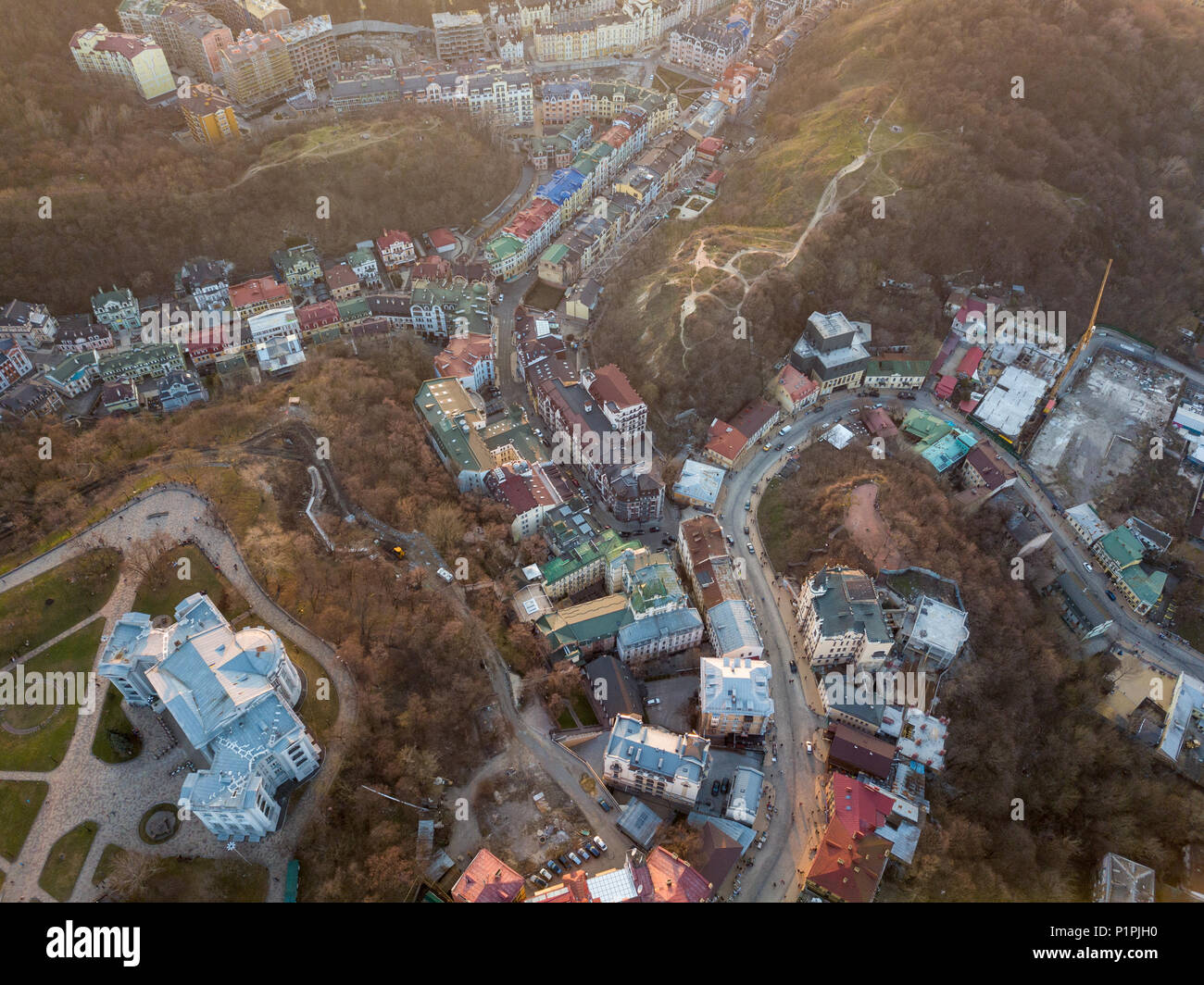 A bird's eye view, aerial view shooting from drone of the Podol ...