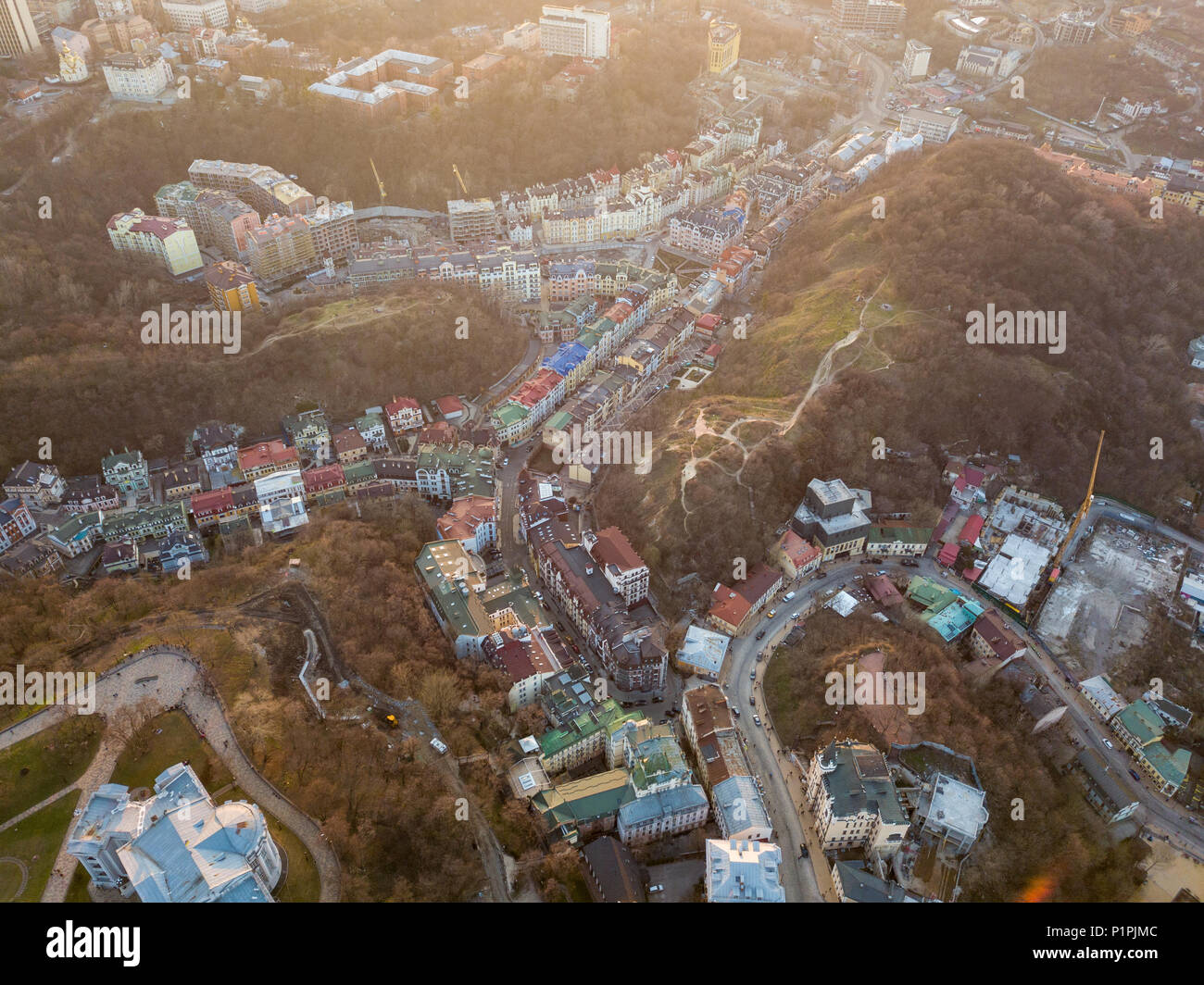 A bird's eye view, aerial view shooting from drone of the Podol ...