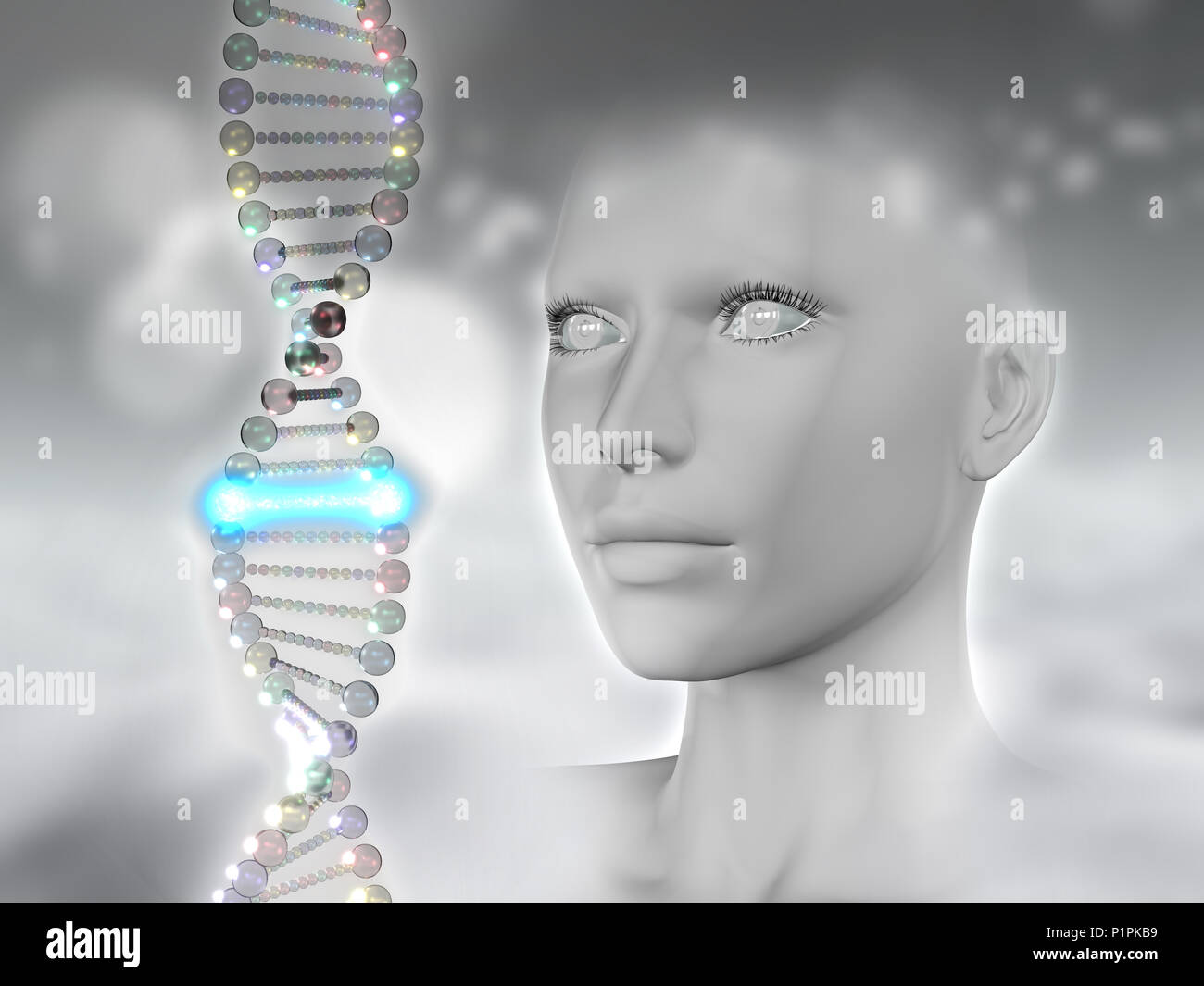 3D render of a female head and DNA with one glowing strands Stock Photo ...