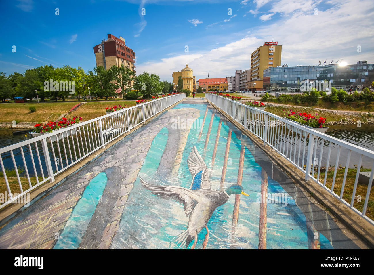 VUKOVAR, CROATIA - MAY 14, 2018 : A view of the 3D mural painted on the ...