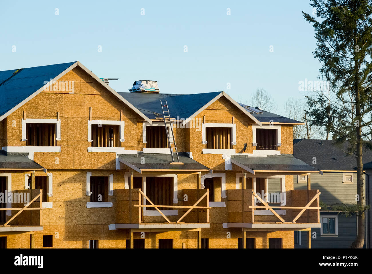 New home construction in a neighbourhood; Langley, British Columbia ...