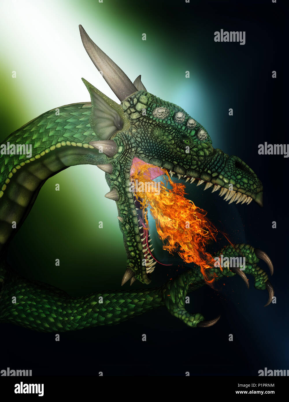 3D render of a fire breathing fantasy dragon Stock Photo - Alamy