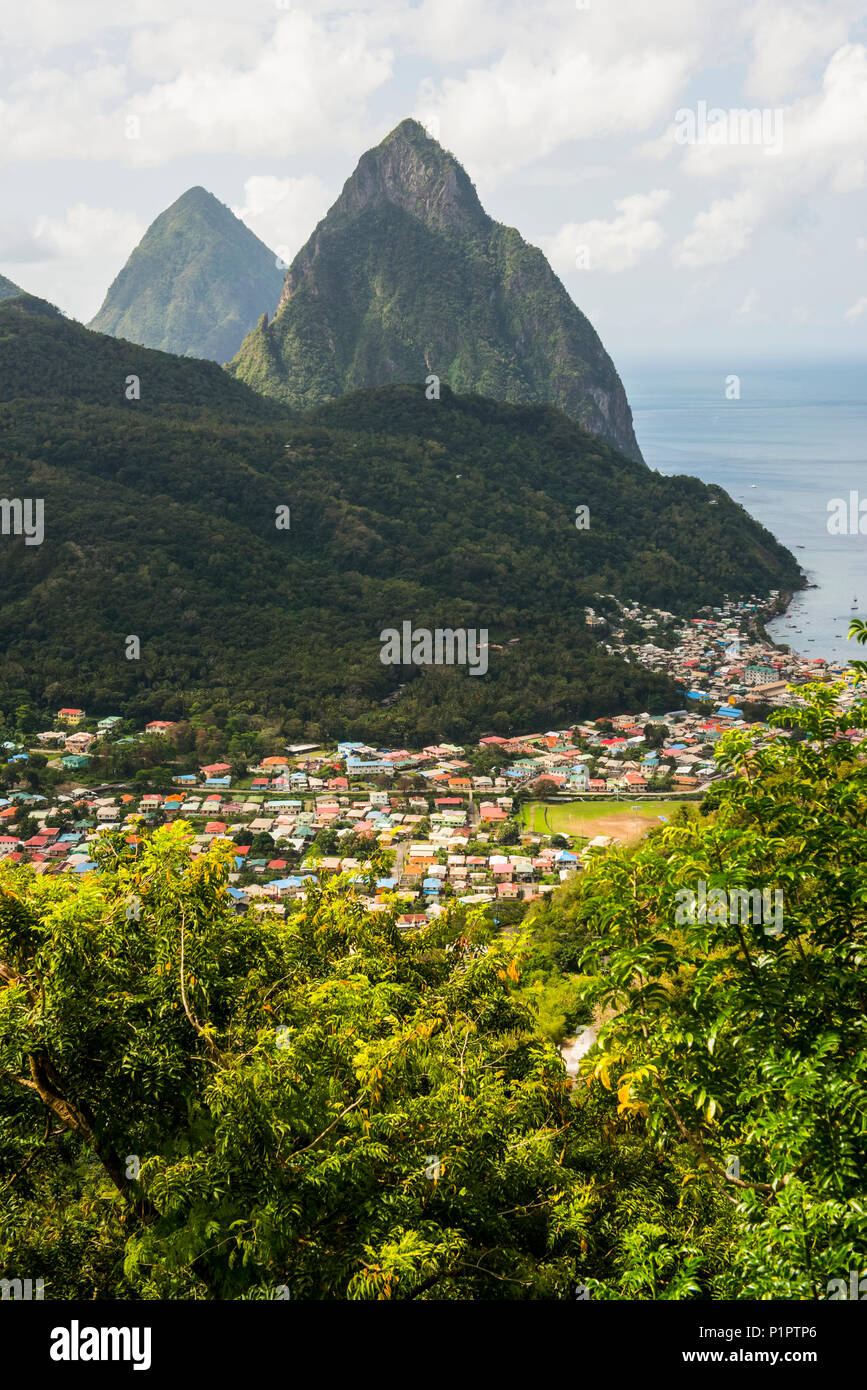 The Pitons (Gros Pitons & Petit Piton) near Soufriere; Saint Lucia ...