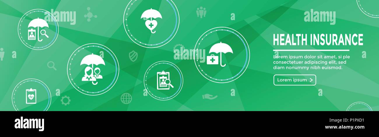 Health insurance Web Banner w Umbrella icon set with medical icons ...