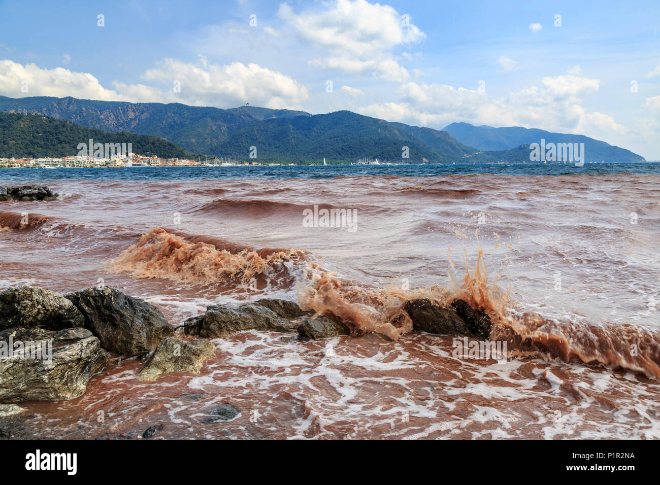 Muddy sea after rain in Marmaris, Turkey Stock Photo - Alamy