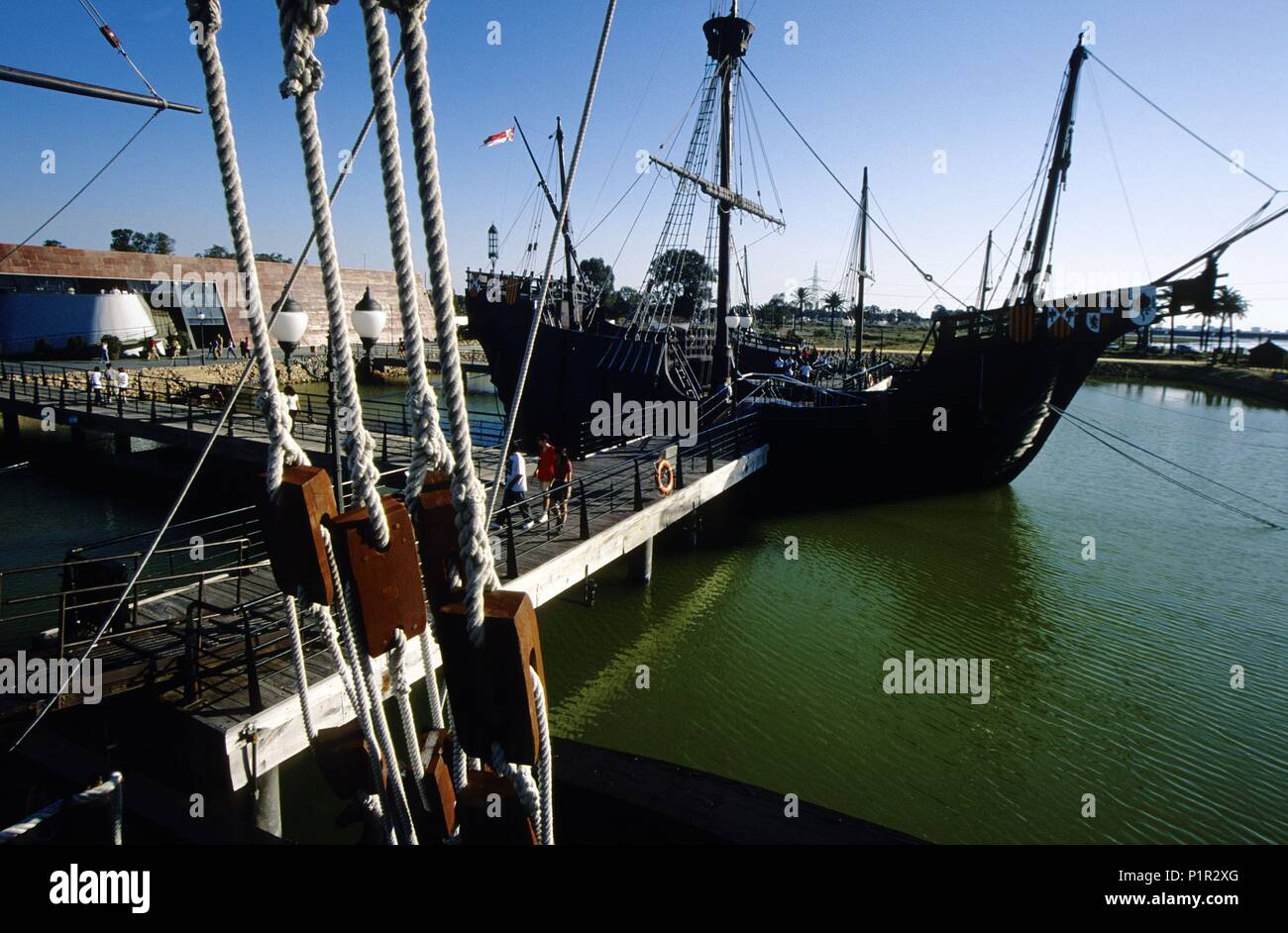 La Rábida, "Columbus" ships in the port ("columbine route Stock Photo ...