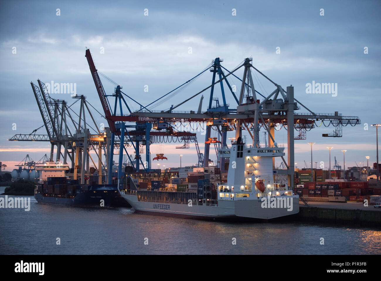 Hamburg, Germany, ships at the container terminal in the port of ...