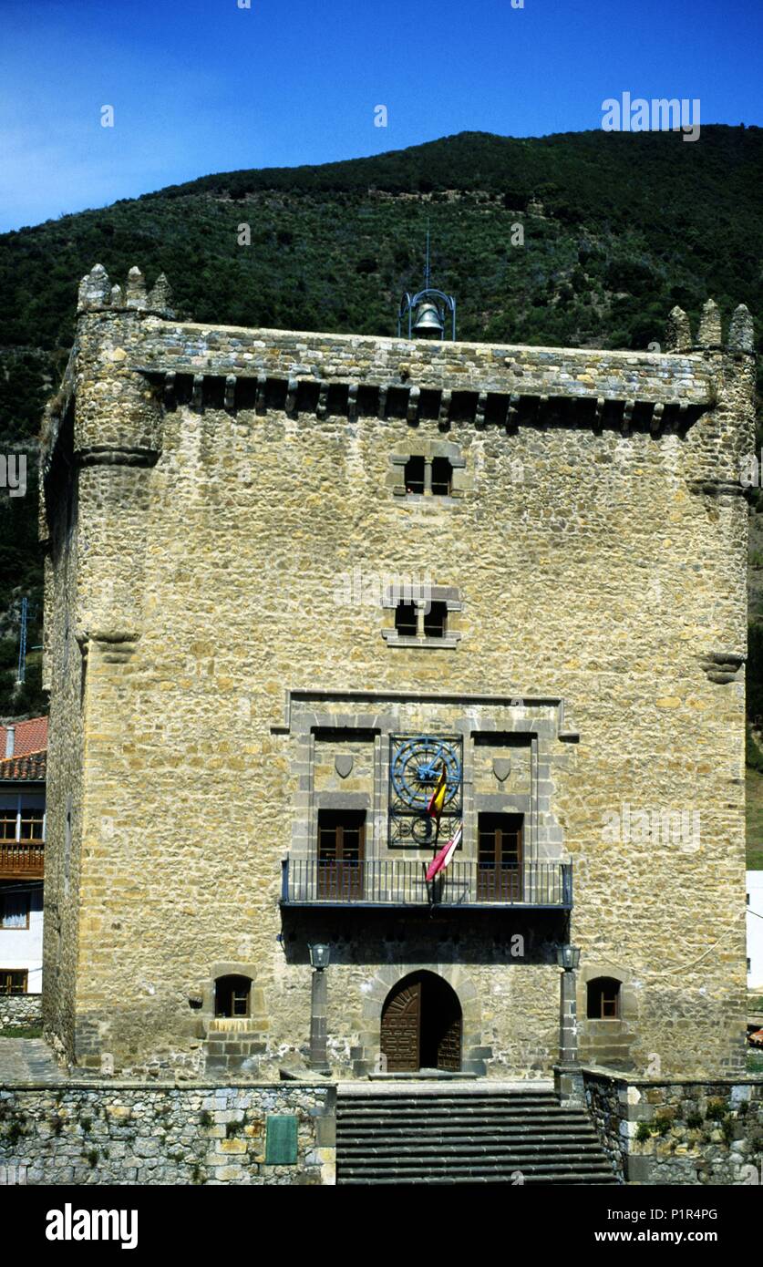 Potes, Torre del / Infantado Tower; "Picos de Europa" mountains Stock ...