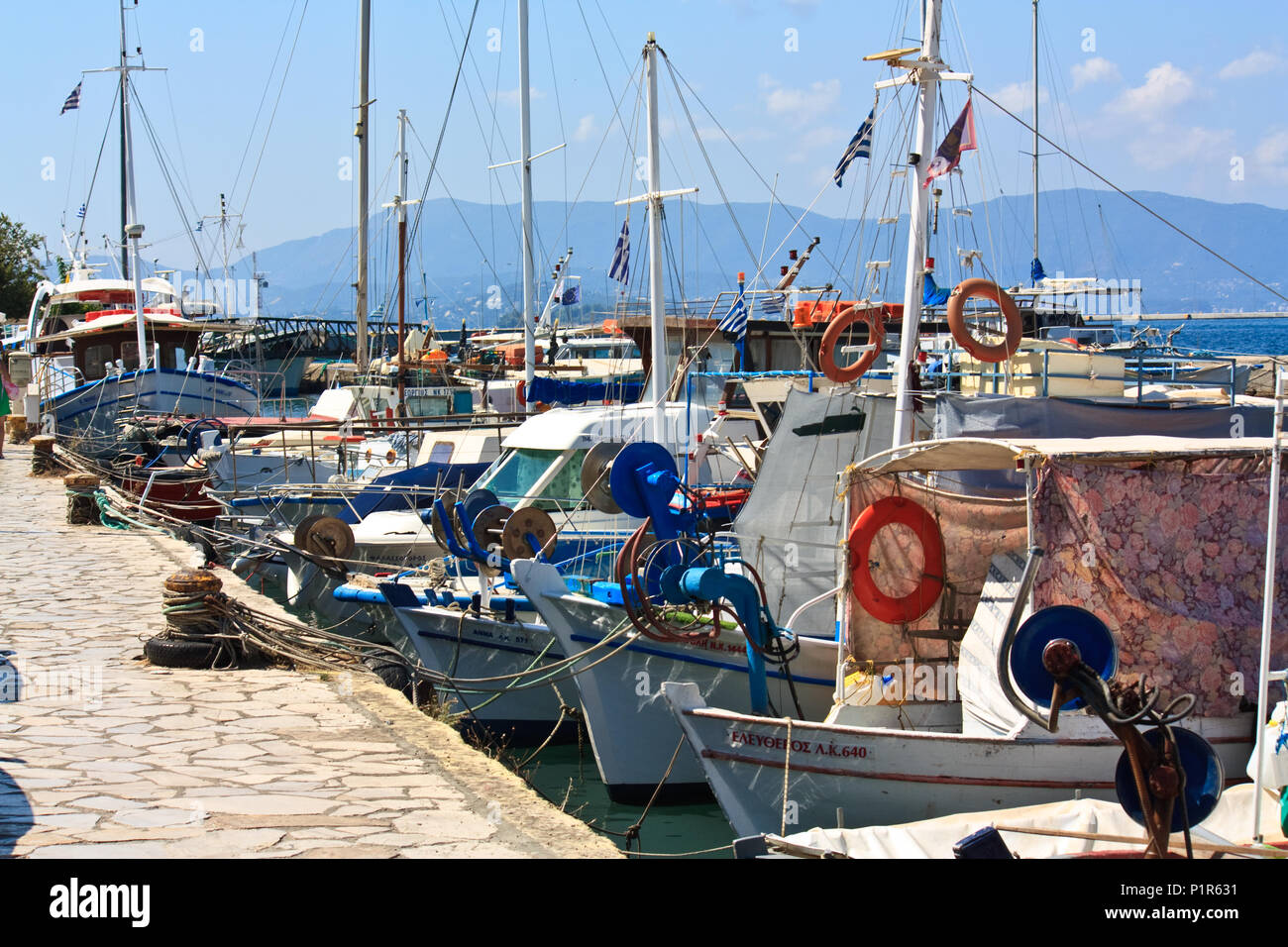 Corfu town harbor boats Stock Photo - Alamy