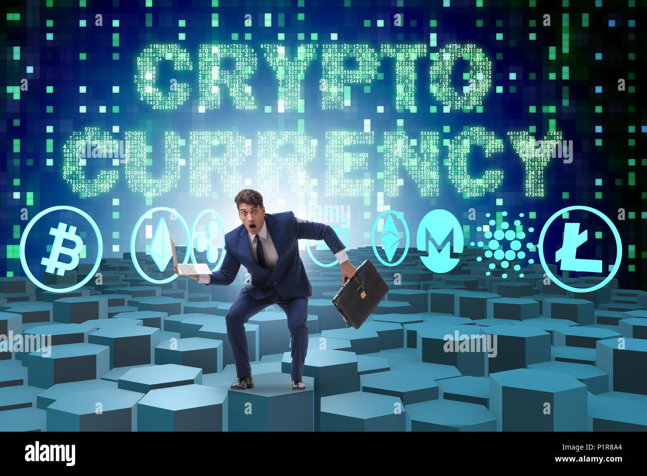 Concept of various cryptocurrencies and businessman Stock Photo - Alamy