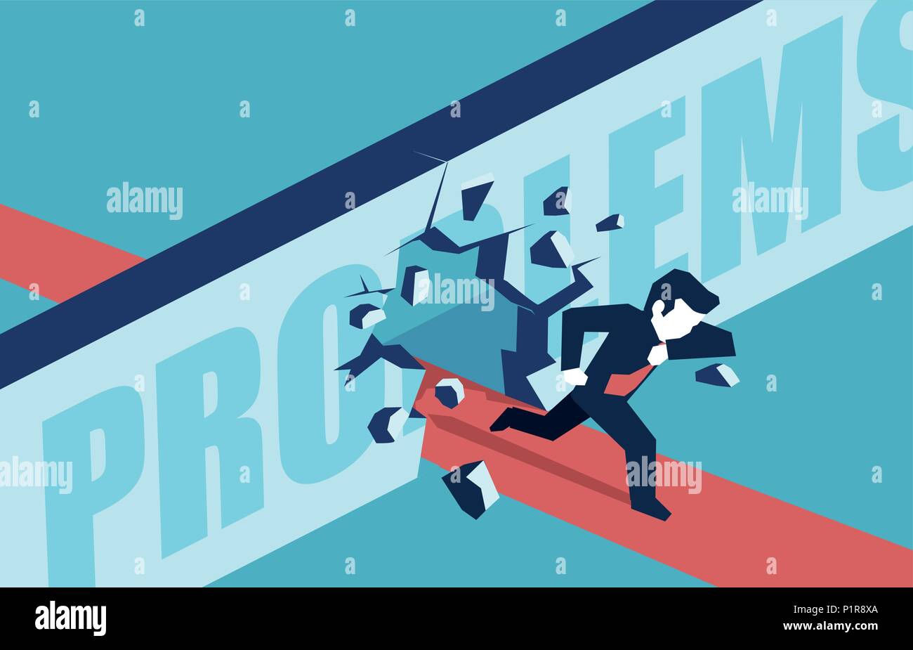 Flat style illustration of businessman breaking through problems and ...