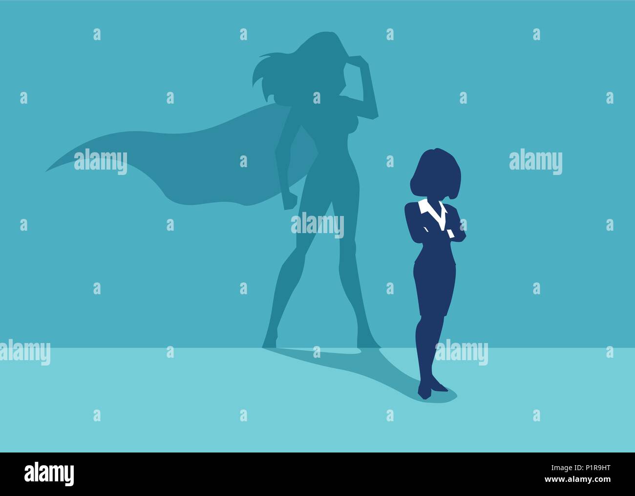 Vector of a strong business woman with a shadow imagining to be a super ...