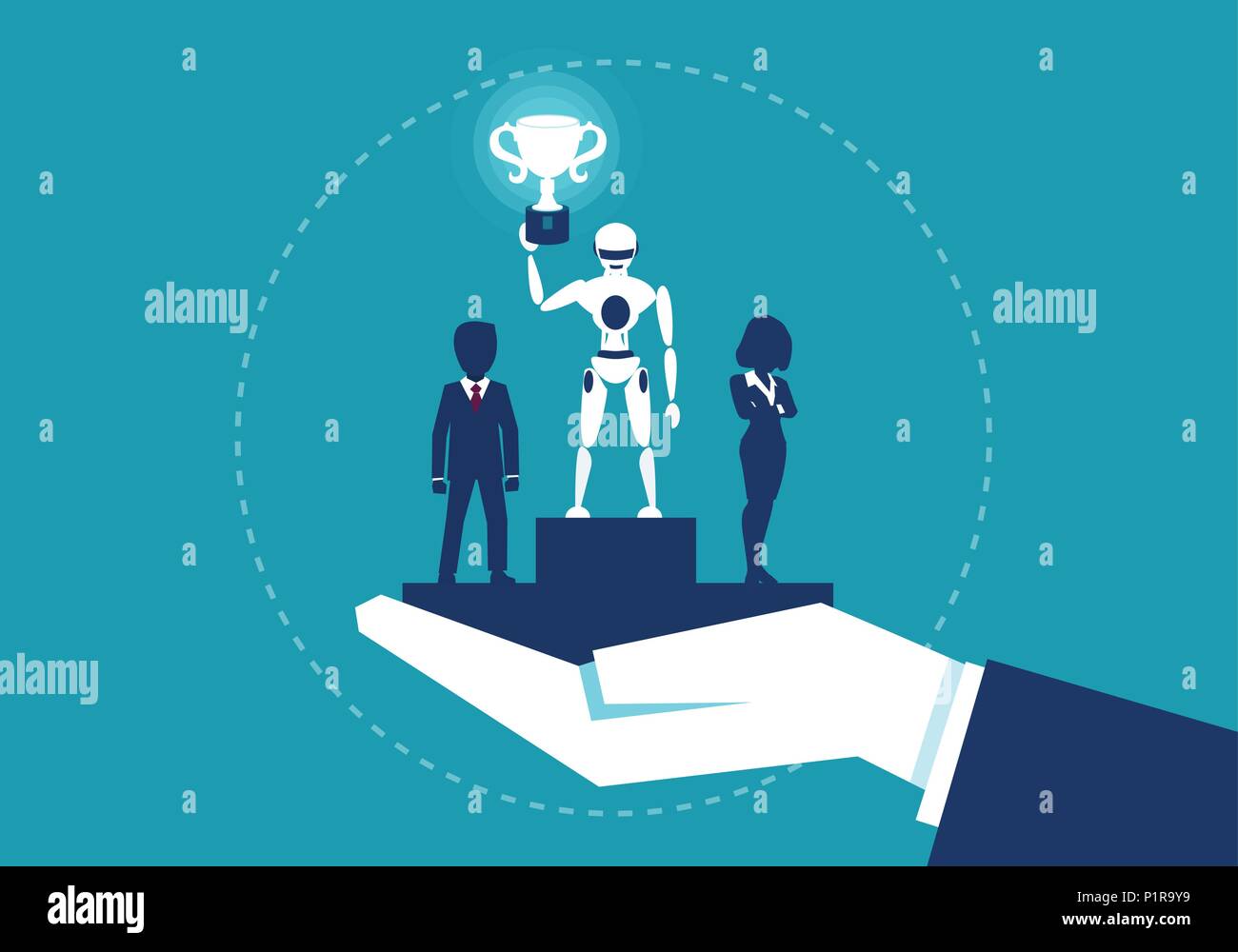 Concept illustration with robot having first place being better then ...