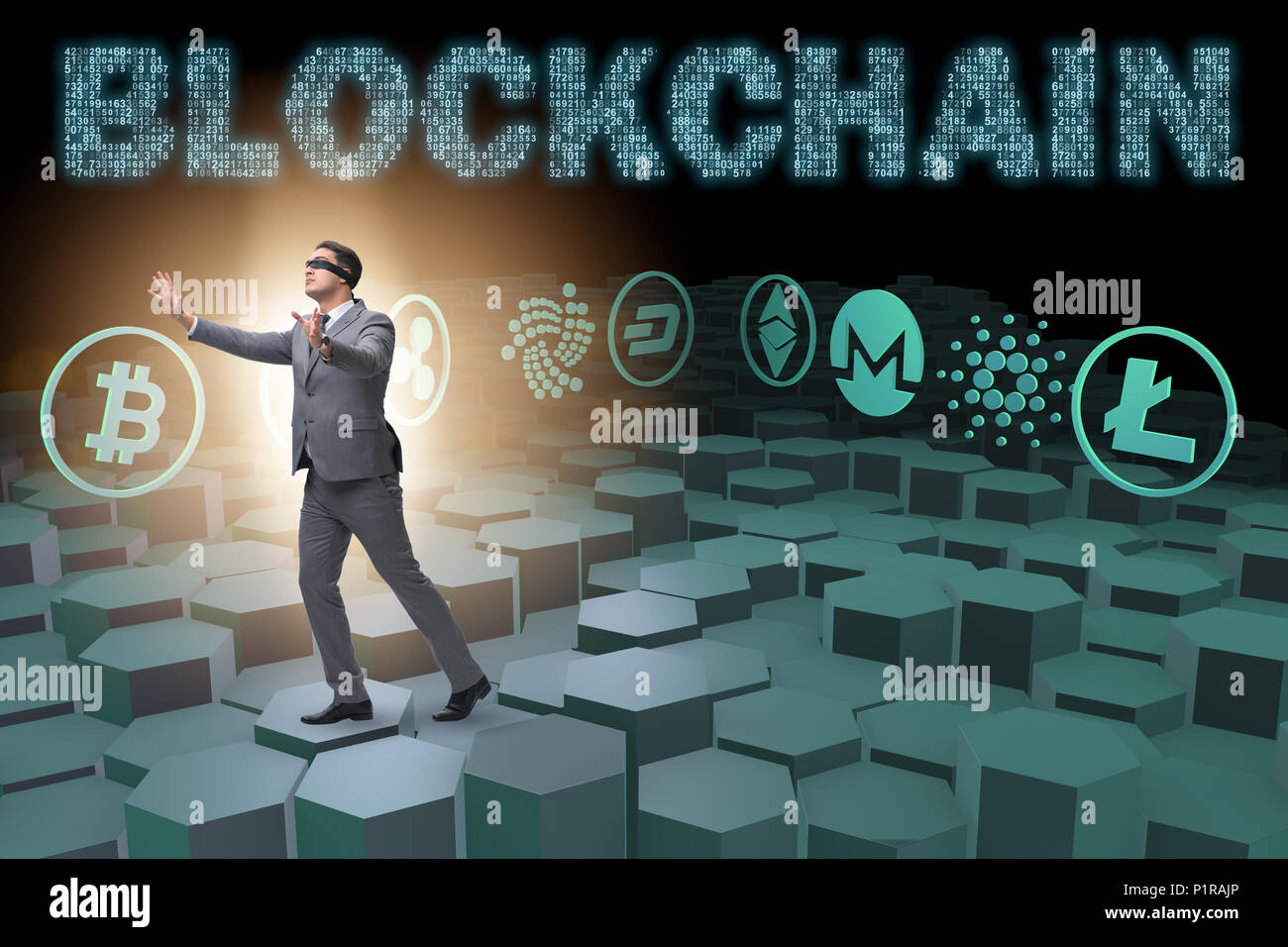 Concept of various cryptocurrencies and businessman Stock Photo - Alamy