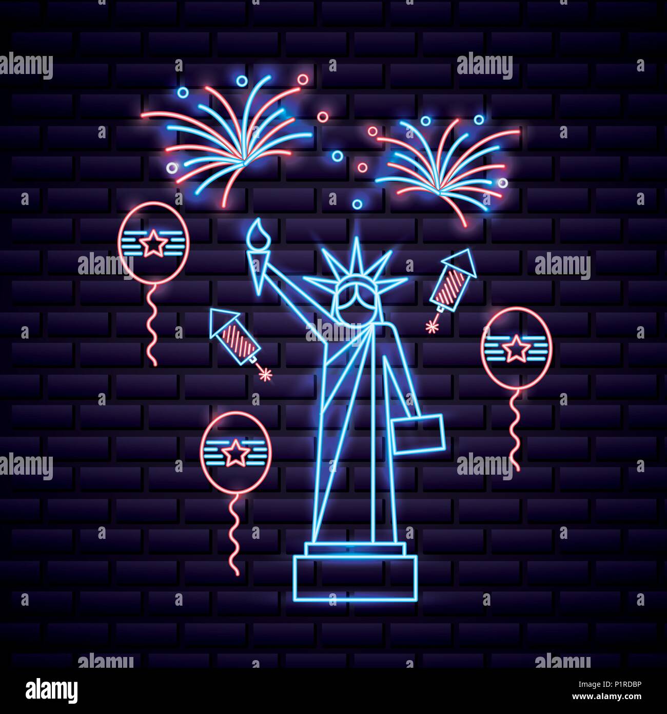 american independence day balloons statue of liberty neon fireworks ...