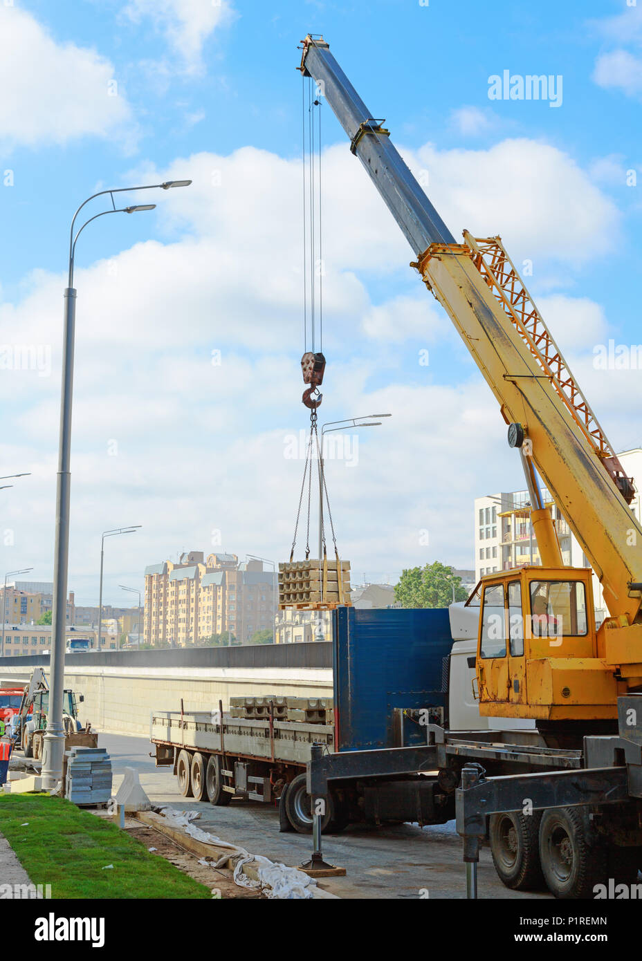 Mobile crane truck Stock Photo - Alamy