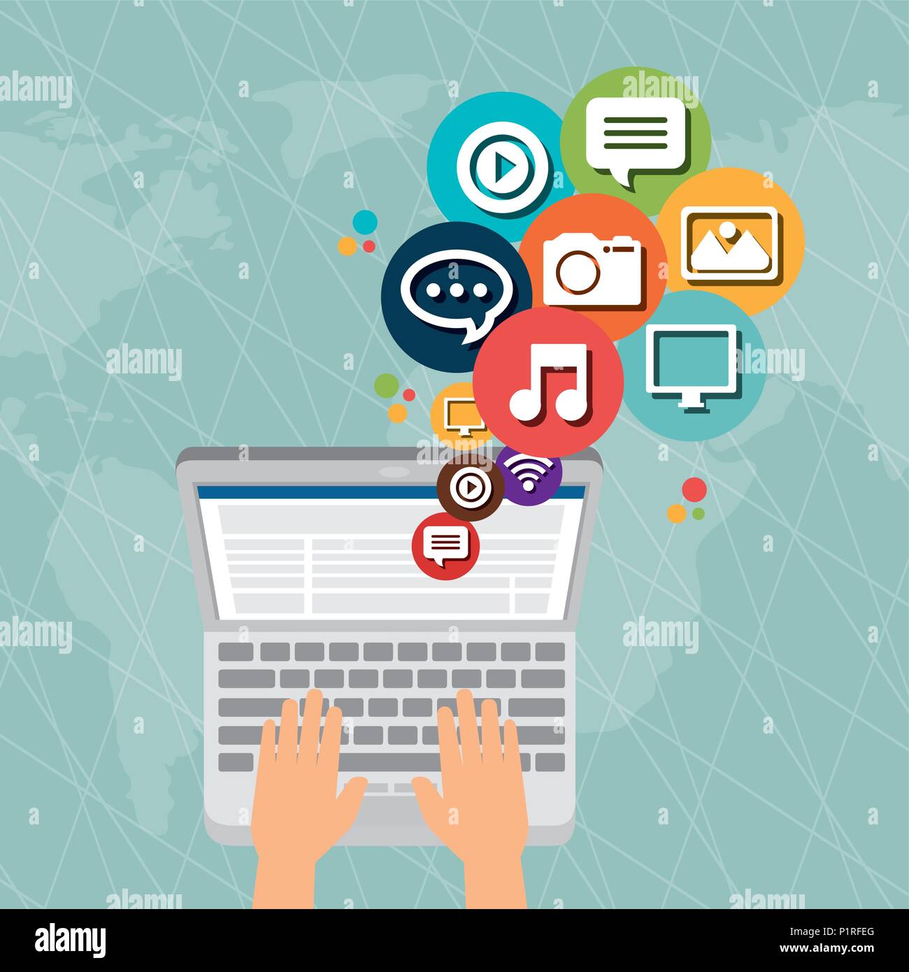 laptop computer with social media icons vector illustration design ...