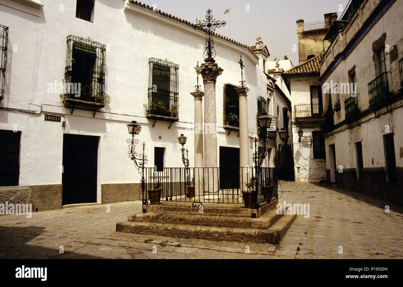 Santa Cruz quarter and Plaza de las / Tres Cruces square Stock Photo ...