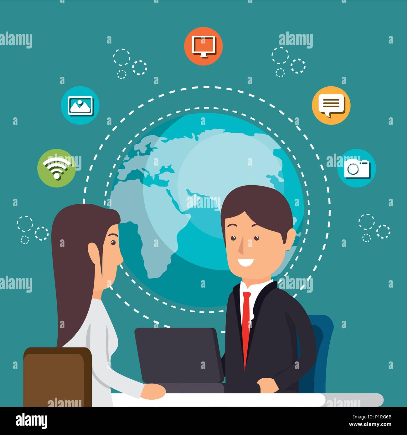 people working with social media icons vector illustration design Stock ...