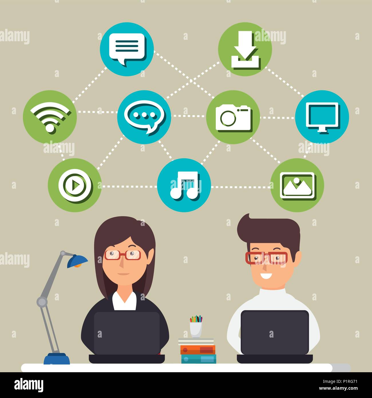 people working with social media icons vector illustration design Stock ...