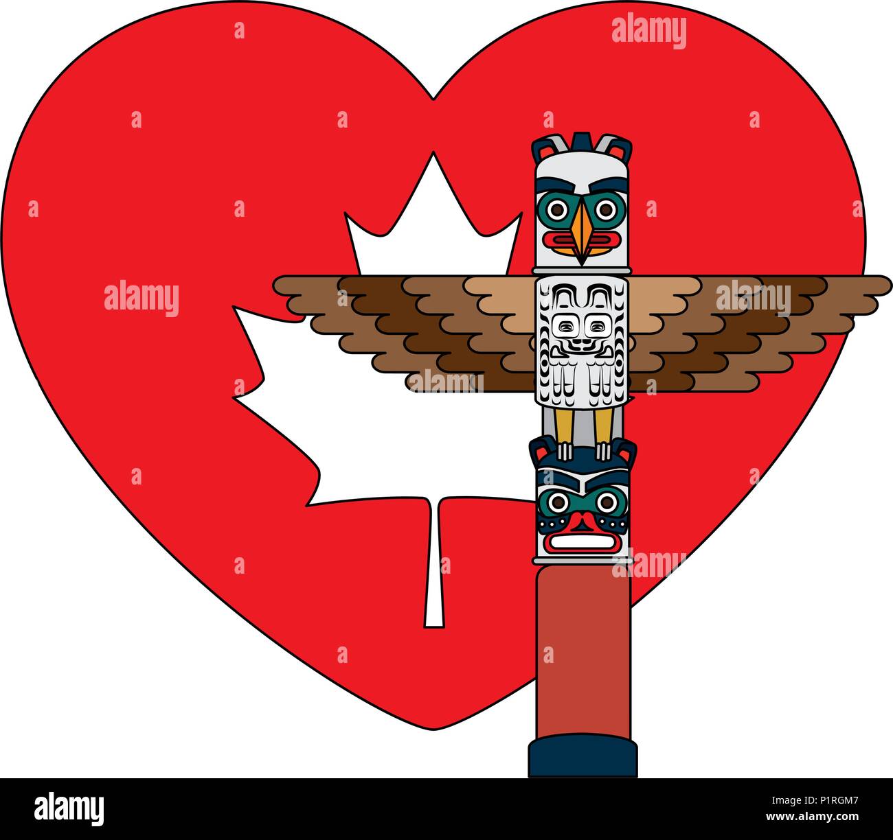 heart canadian flag with totem vector illustration design Stock Vector ...
