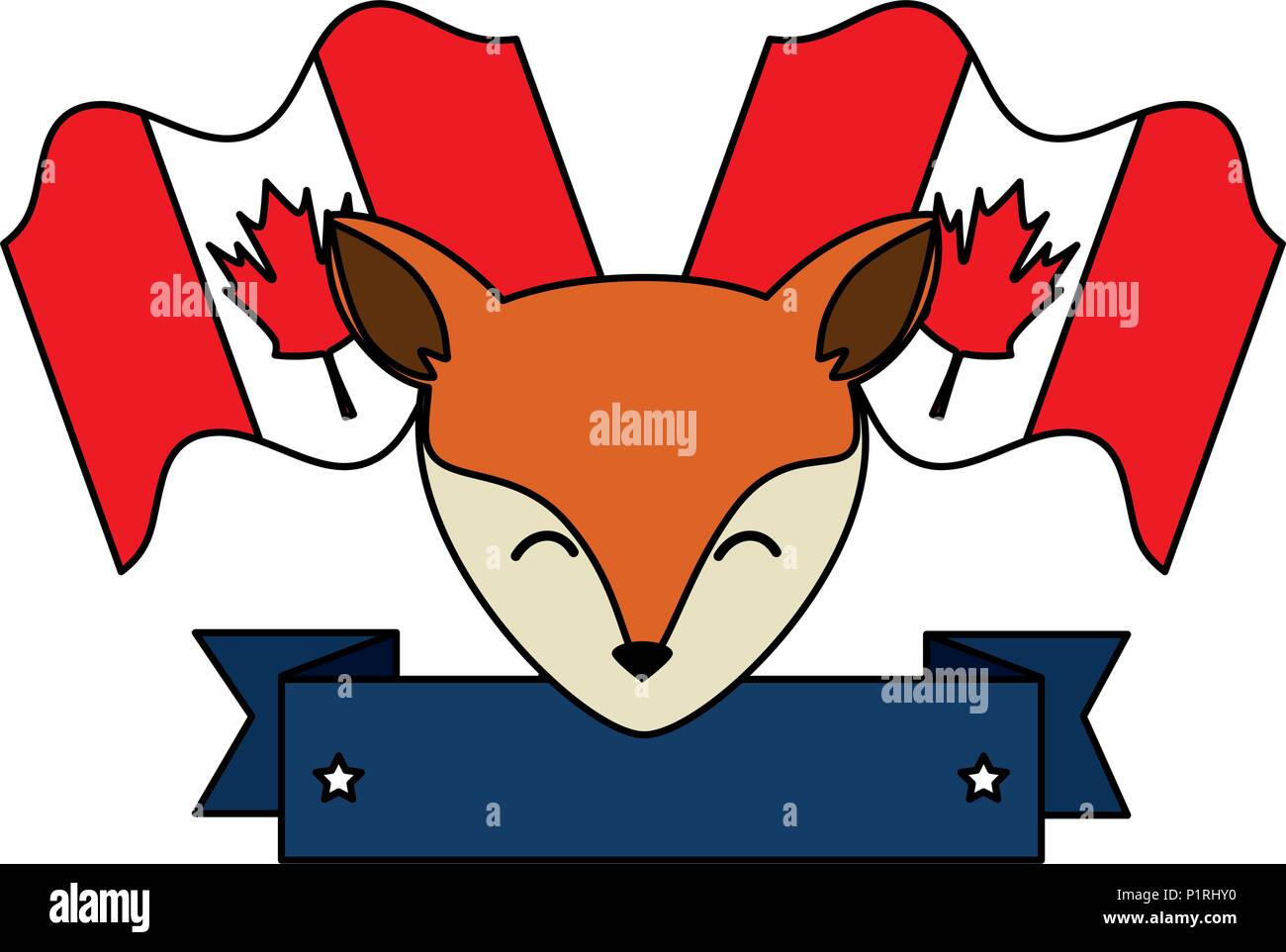 wild canadian fox with flags vector illustration design Stock Vector ...