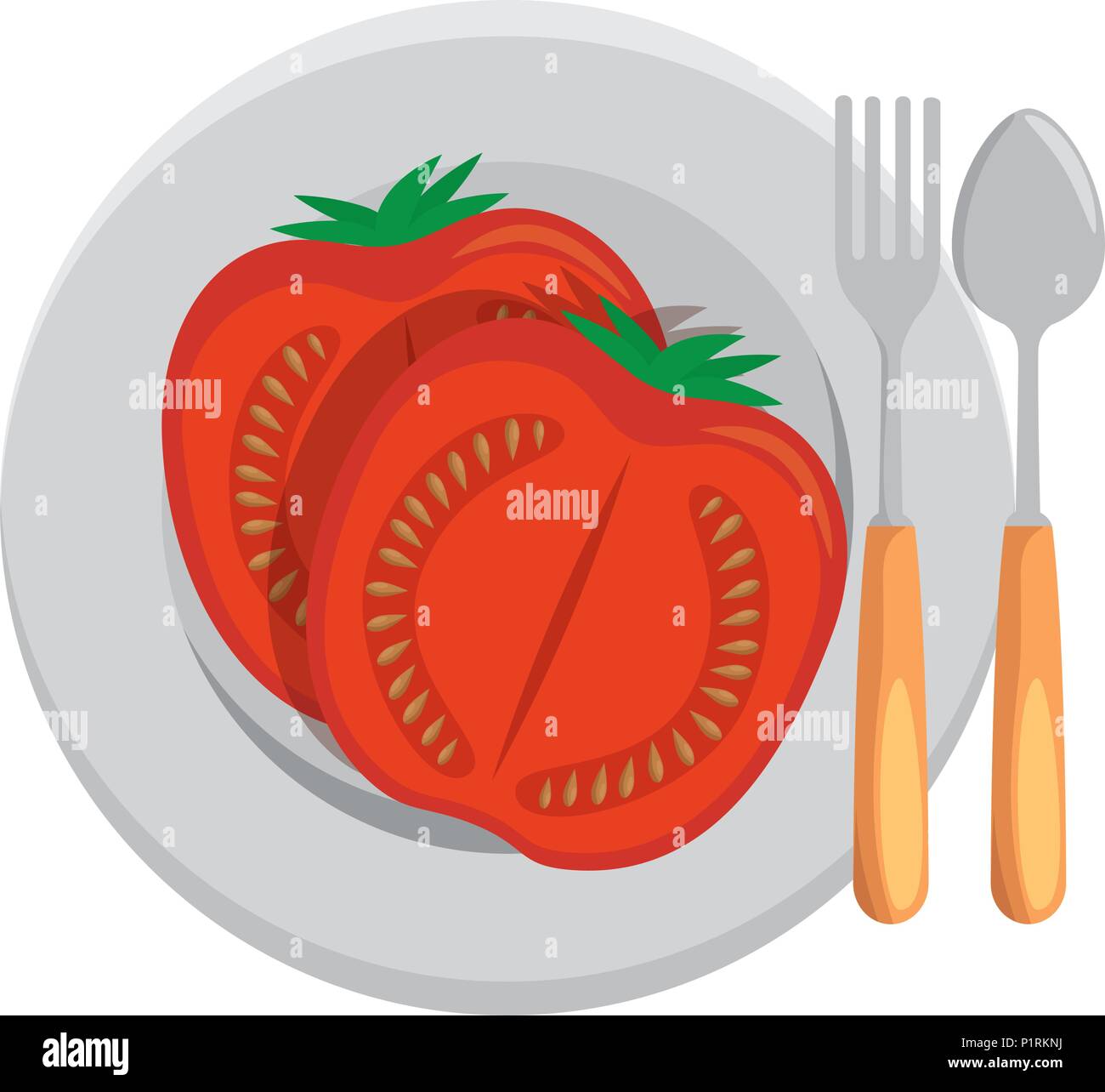 fresh tomato slide with plate and cutlery healthy food vector ...