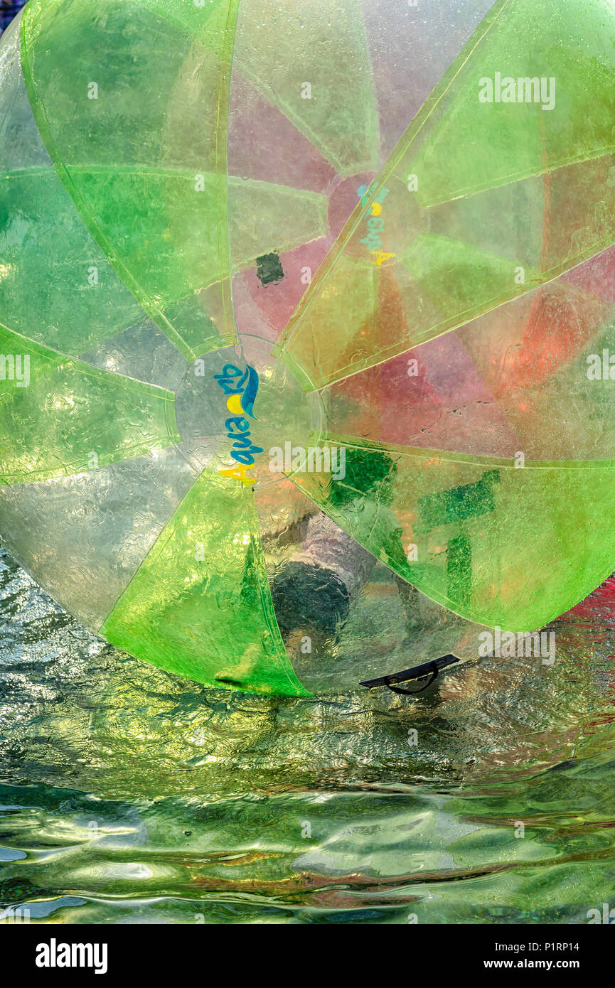 Children playing in Inflatable water walking ride (Zorb ball) Guayaquil ...