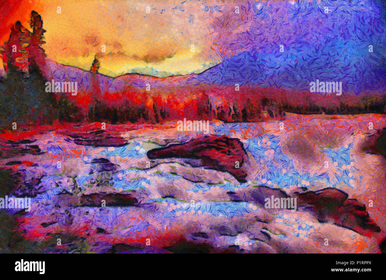 Paint effect on the Athabasca Falls, Jasper National Park, Alberta ...