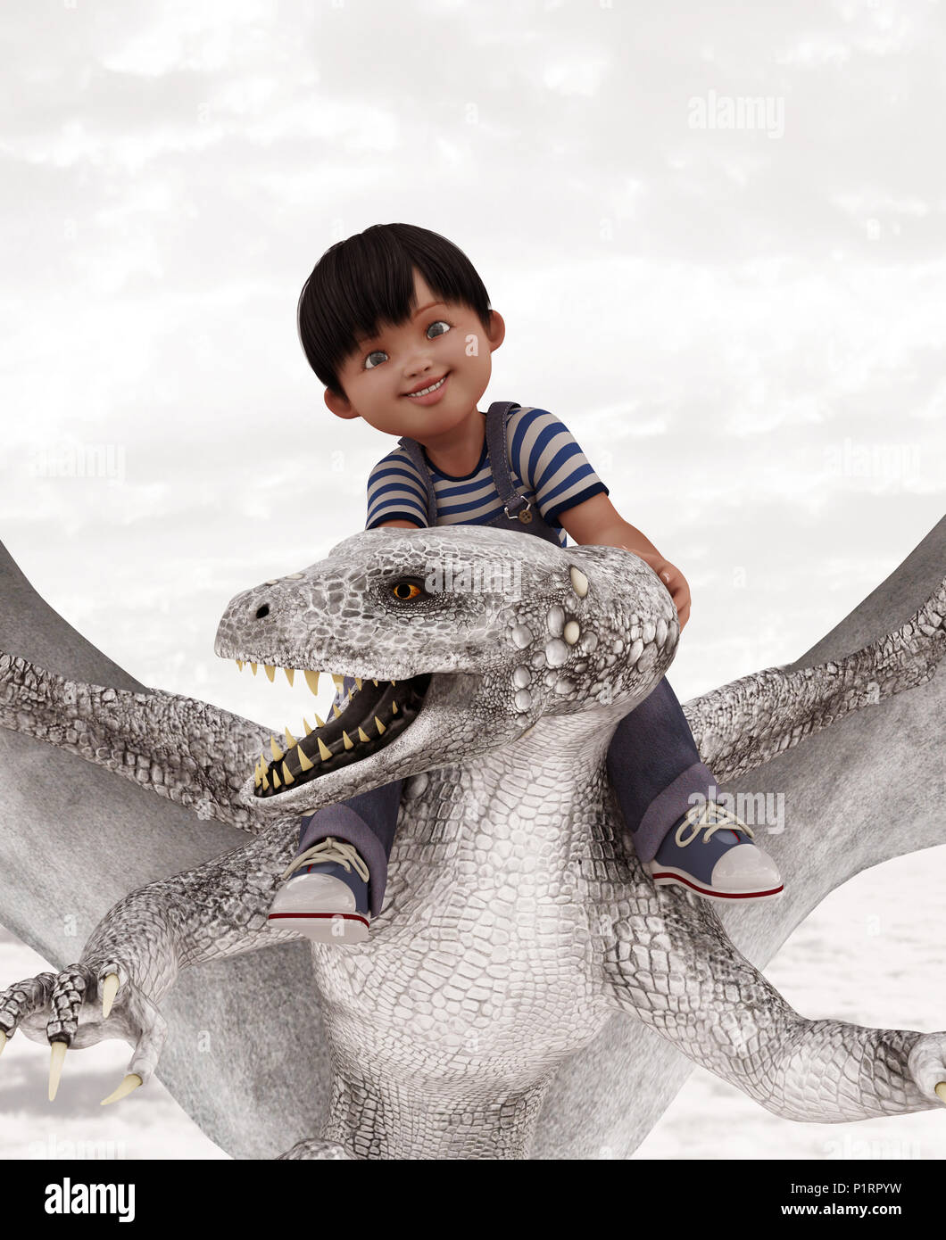 boy riding the dragon,3d illustration Stock Photo - Alamy