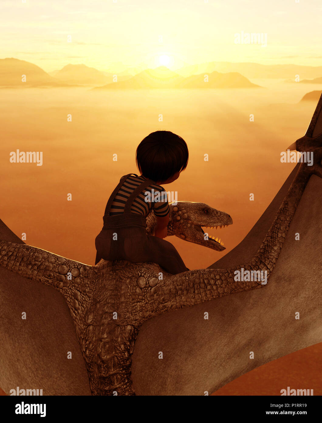 boy riding the dragon,3d illustration Stock Photo - Alamy