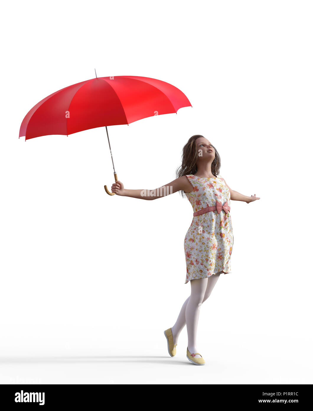 3d rendering of a happy girl with an umbrella Stock Photo - Alamy