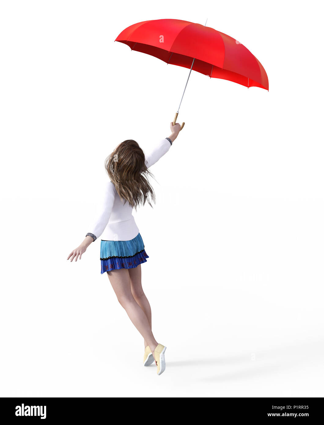 3d rendering of a happy girl with an umbrella Stock Photo - Alamy