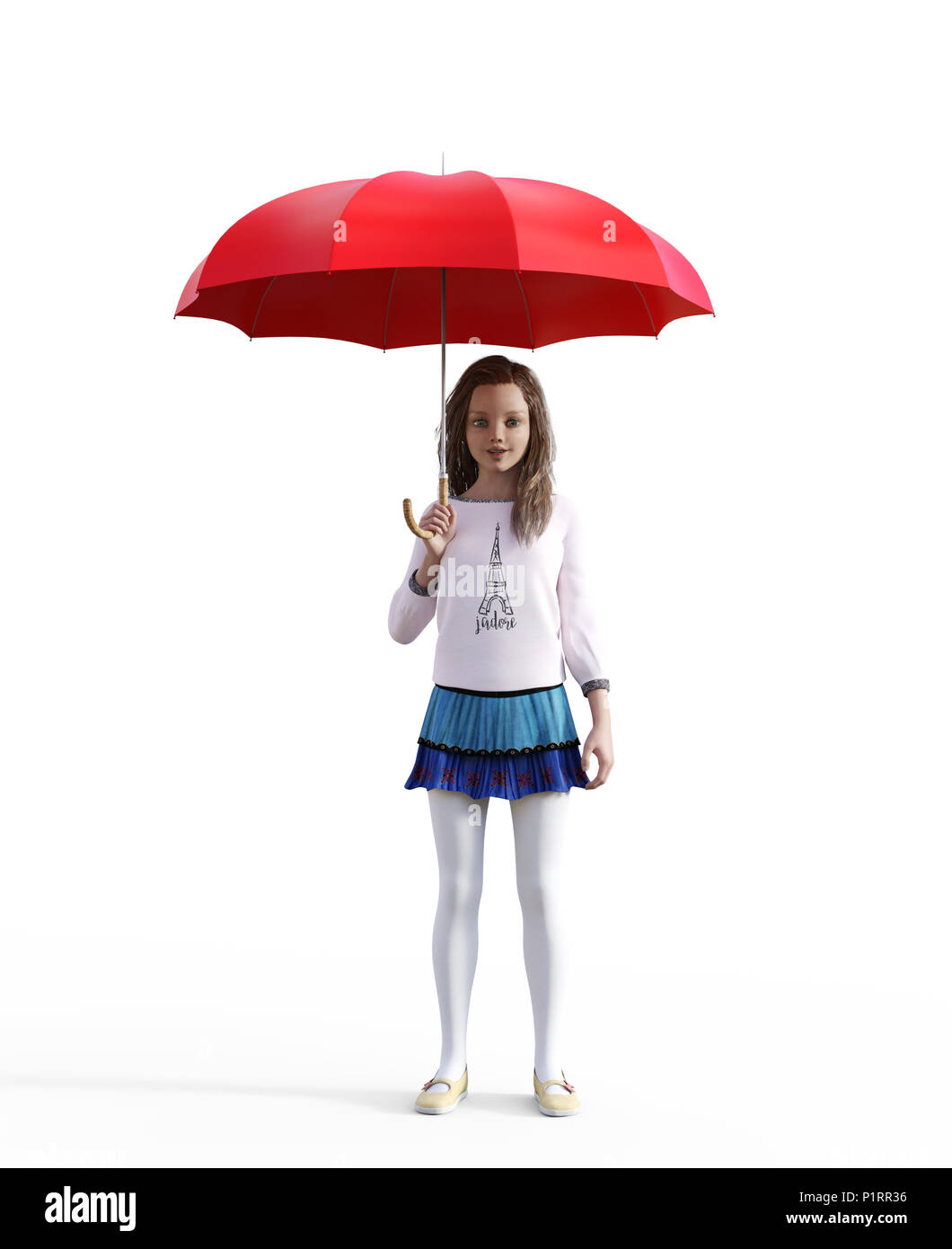 3d rendering of a happy girl with an umbrella Stock Photo - Alamy