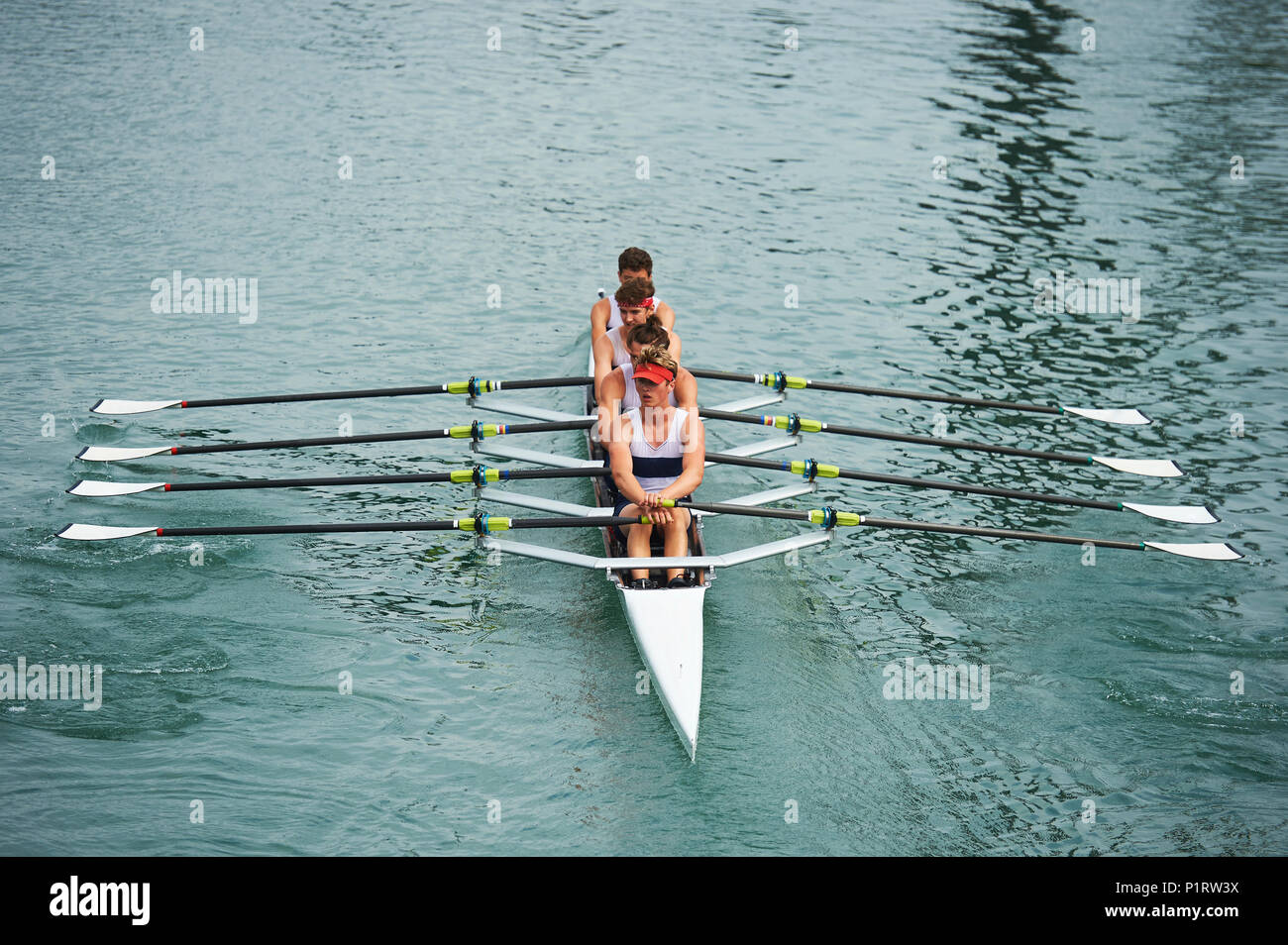 Junior men rowers from the Hanlan Boat Club rowing in Lake Ontario ...