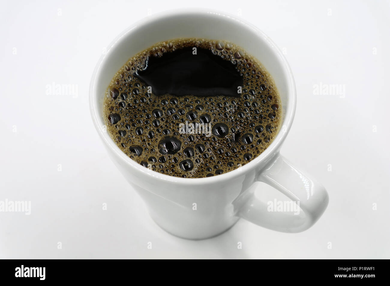Top view of a cup of freshly brewed coffee isolated on white Stock ...