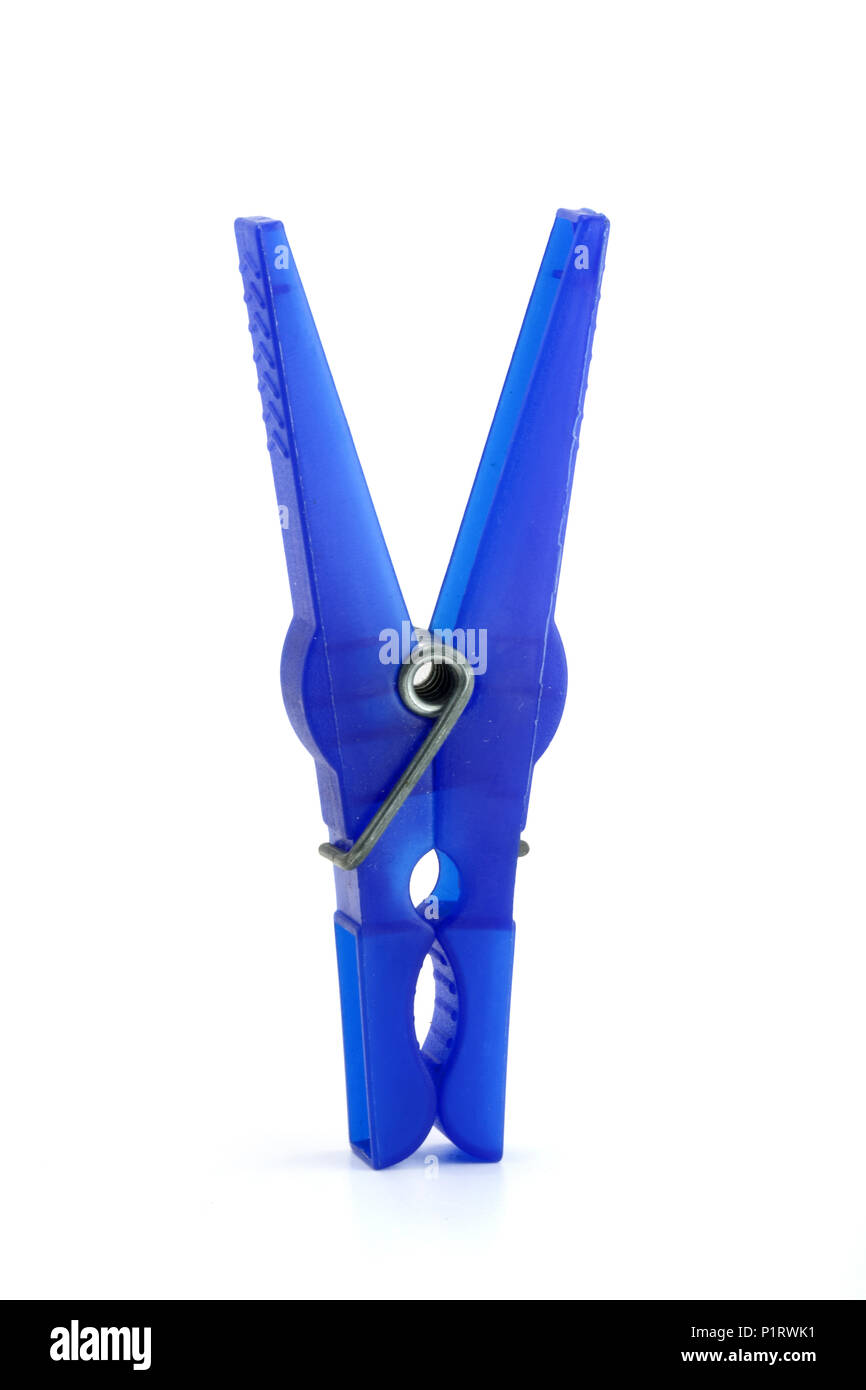 blue plastic clothespin isolated on a white background Stock Photo - Alamy